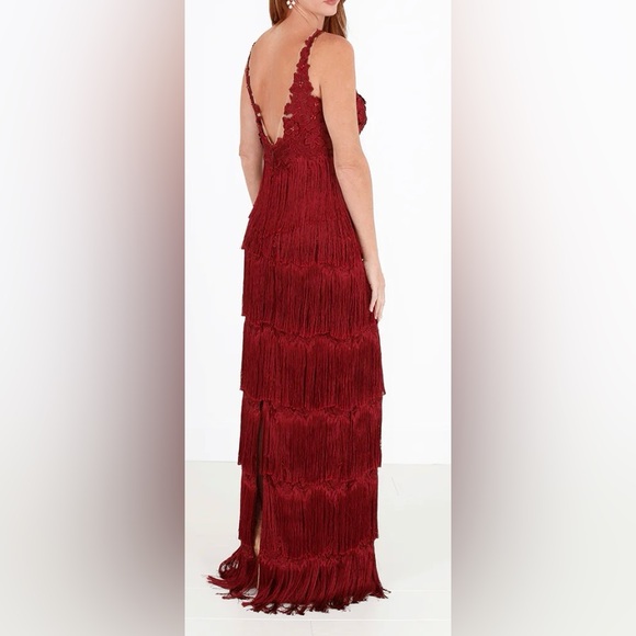 Marchesa | Dresses | Marchesa Notte Fringe Gown Burgundy | Poshmark